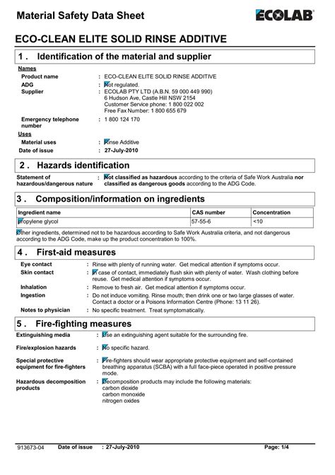 Ecolab Eco Clean Elite Solid Rinse Additive Perth Cleaning