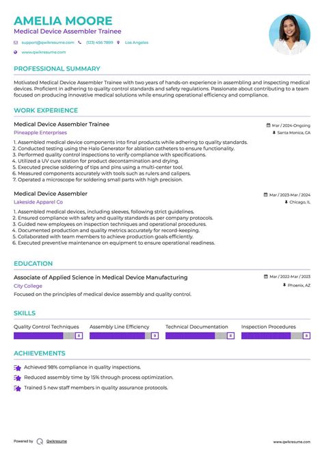 10 Medical Device Assembler Resume Samples And Templates For 2025