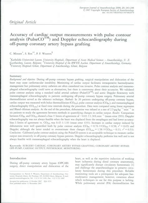 Pdf Accuracy Of Cardiac Output Measurements With Pulse Contour