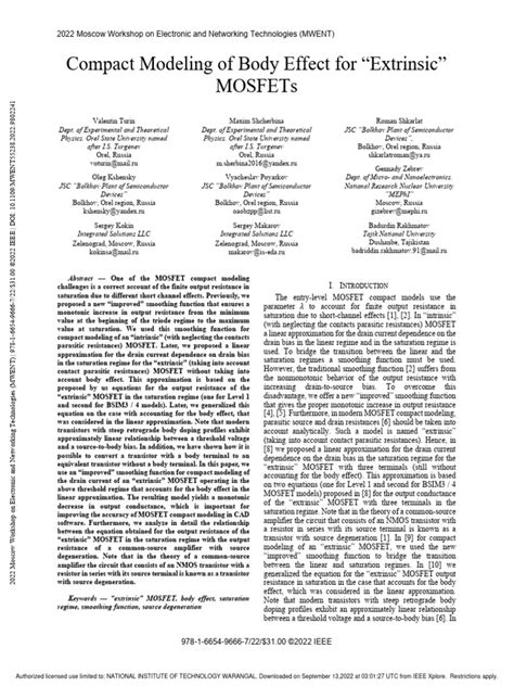 Compactmodelingofbodyeffectforextrinsicmosfets Pdf Field Effect Transistor Mosfet