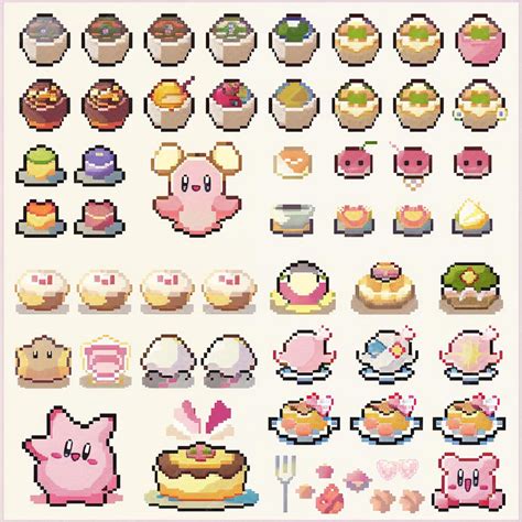 Sprite Sheet For Kirby Themed Food Dishes And Dessert Premium Ai Generated Vector
