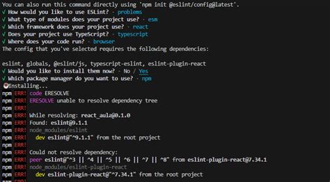 help with eslint install and dependency problem r webdev