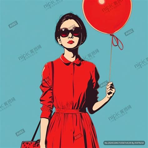 ai创作图卡通红衣女孩 女性杂志封面配图插图 时尚姑娘插画 红衣卡通女孩 手绘时尚姑娘 墨镜人物插画 红色裙子女孩 时尚人物插画 潮流插画美女