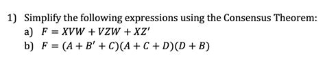 Solved 1 Simplify The Following Expressions Using The