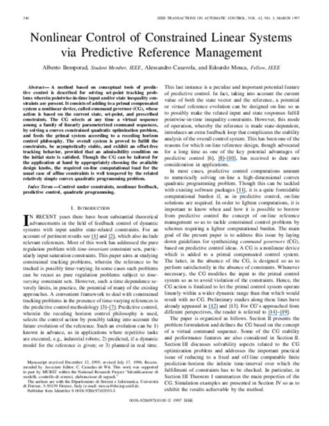 (PDF) Nonlinear control of constrained linear systems via predictive reference management
