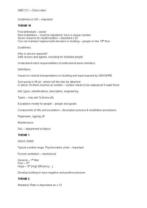 Class Notes Summary Building Services 221 Gbd 211 Class Notes Guidelines In Sg Important
