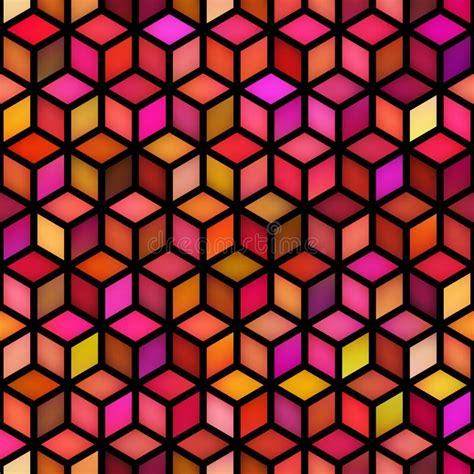 Vector Seamless Multicolor Gradient Cube Shape Rhombus Grid Geometric Pattern Stock Vector