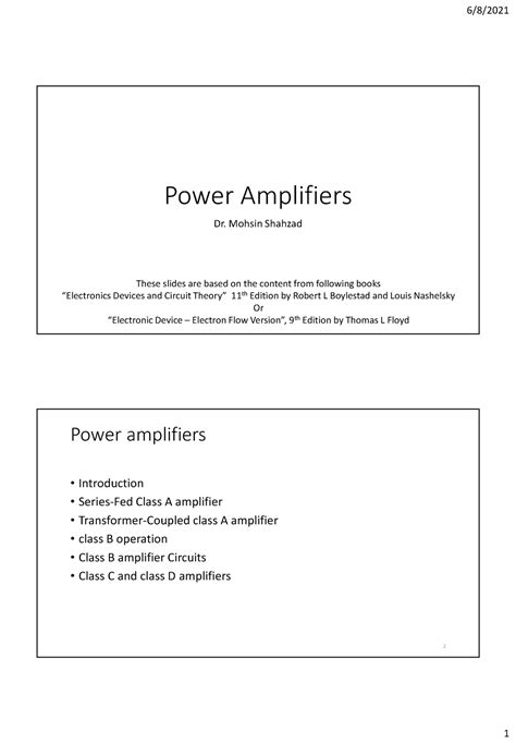 Electronics Ii Lecture Slides Power Amplifiers Dr Mohsin Shahzad