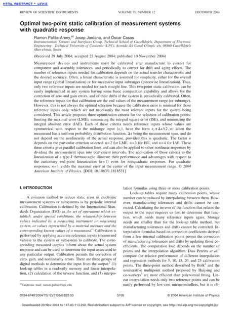 Pdf Optimal Two Point Static Calibration Of Measurement Systems With