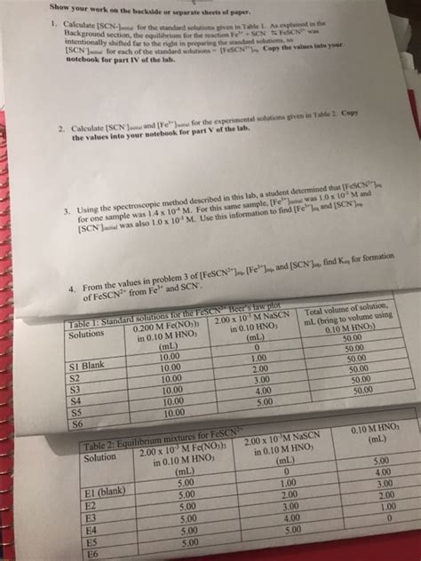 Calculate SCN Initial For The Standard Solutions Chegg Com