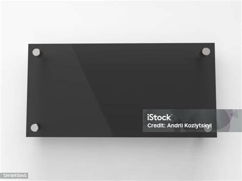 빈 검은 색 사각형 투명 유리 사무실 회사 사이니지 플레이트 모의 업 템플릿 브랜딩에 대한 명확한 인쇄 보드 로고 투명 아크릴 광고 간판 모형 전면 보기 3d 렌더링 투명