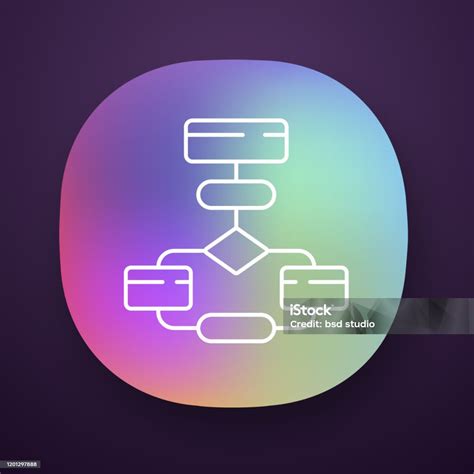 흐름 다이어그램 앱 아이콘입니다 순서도 프로세스 시각화 문제 해결 단계 프로그램 논리 시퀀스입니다 알고리즘 Ui Ux 사용자