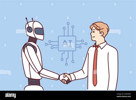 Man Shakes Hands With Robot As Sign Of Friendship Between Humans And Artificial Intelligence Ai