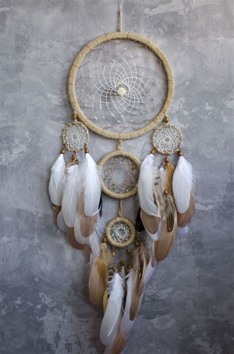 Boho Dream Catcher Beige Nursery Decor With Feathers 9x30 Inches