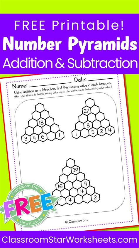 Addition And Subtraction Number Pyramids Classroom Star Worksheets