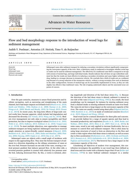 Pdf Flow And Bed Morphology Response To The Introduction Of Wood Logs For Sediment Management