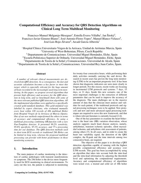 Pdf Computational Efficiency And Accuracy For Qrs Detection