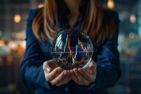 Stock Market Prediction Financial Forecasting Woman Holding Crystal Globe With Candlestick