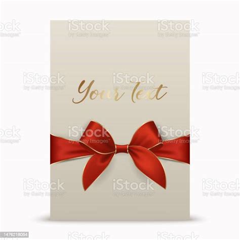 벡터 3d 현실적인 빨간색과 황금색 선물 리본과 흰색 인사말 카드와 활 활 디자인 서식 파일 생일 크리스마스 선물 선물 초대장 카드 선물 상자에 대 한 개념입니다 휴일 장식