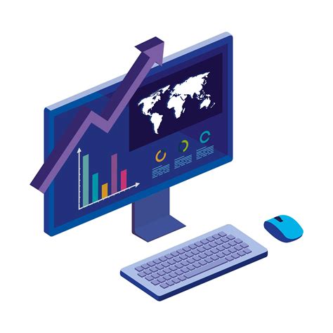 Computer Desktop With Statistic Graph And Map 1921785 Vector Art At
