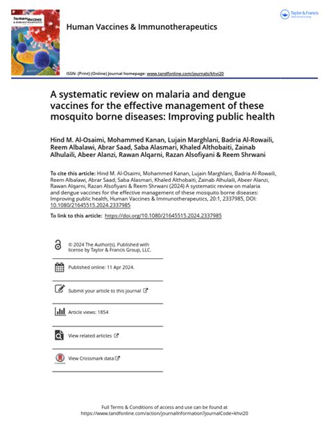 A Systematic Review On Malaria And Dengue Vaccines For The Effective Management Of These