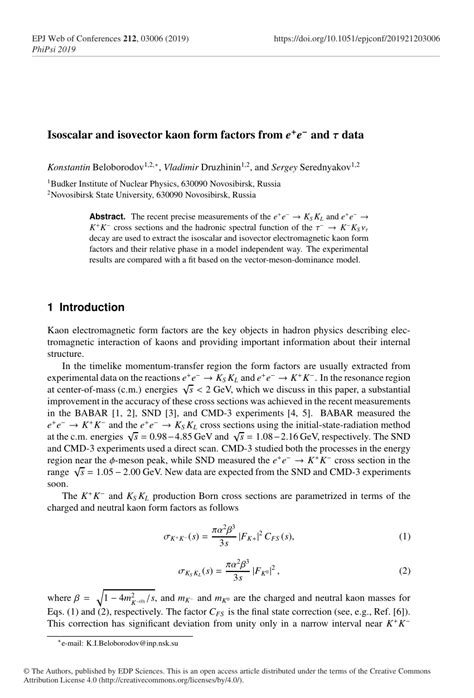 Pdf Isoscalar And Isovector Kaon Form Factors From E E − And τ Data