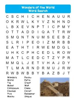 Wonders Of The World Word Search By History With Hannah Tpt