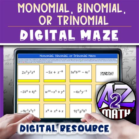 Polynomials Monomial Binomial Trinomial Activity Digital Maze Classful