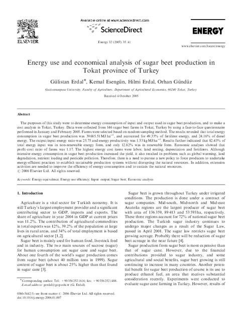 Pdf Energy Use And Economical Analysis Of Sugar Beet Production In