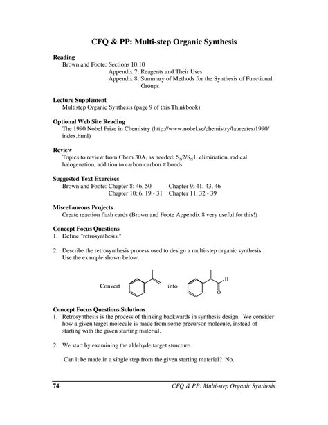 Notes On Multi Step Organic Synthesis Structure And Reactivity Chem 30a Docsity