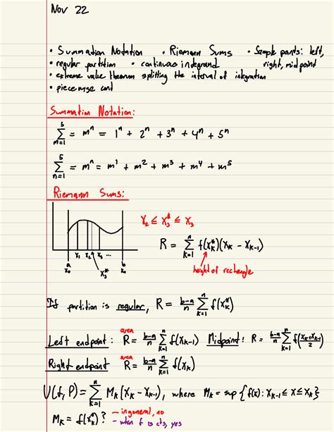 Calculus Notes Nov Summation Notation Riemann Sums Samplepoints Left Studocu