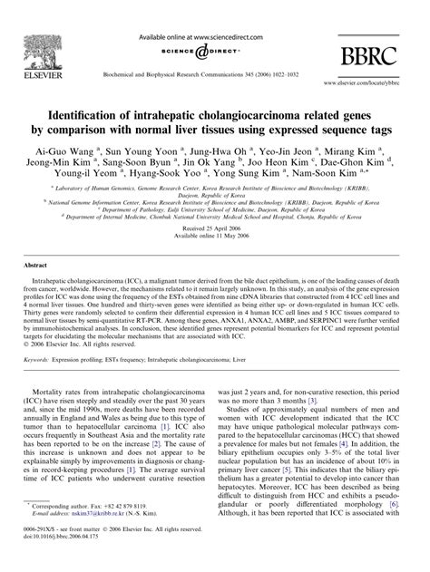 Pdf Identification Of Intrahepatic Cholangiocarcinoma Related Genes