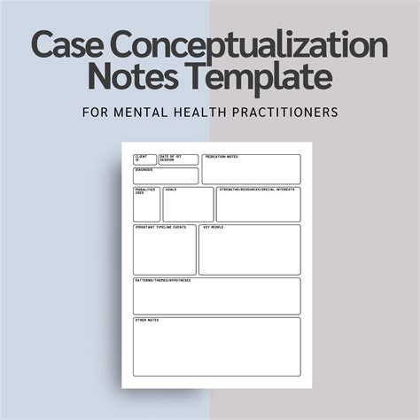 Case Conceptualization Formulation Notes Template Mental Health Practitioners Therapists