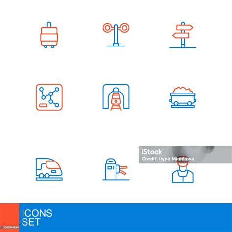 기차 차장 개찰구 고속 열차 석탄 마차 철도 지도 철도 터널 도로 교통 표지판 및 조명 아이콘을 설정합니다 벡터 0명에 대한 스톡 벡터 아트 및 기타 이미지 Istock