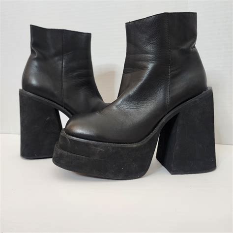 UNIF Shoes Unif Brat Platform Boots Leather Upper Black Womens