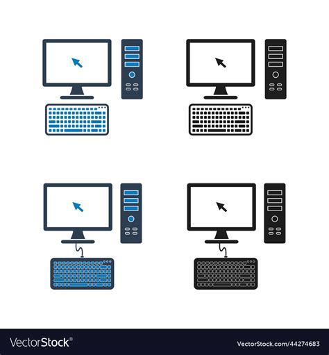 Computer Cpu And Keyboard Icon Set Flat Style Eps Vector Image