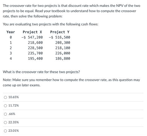 Solved The Crossover Rate For Two Projects Is That Discount