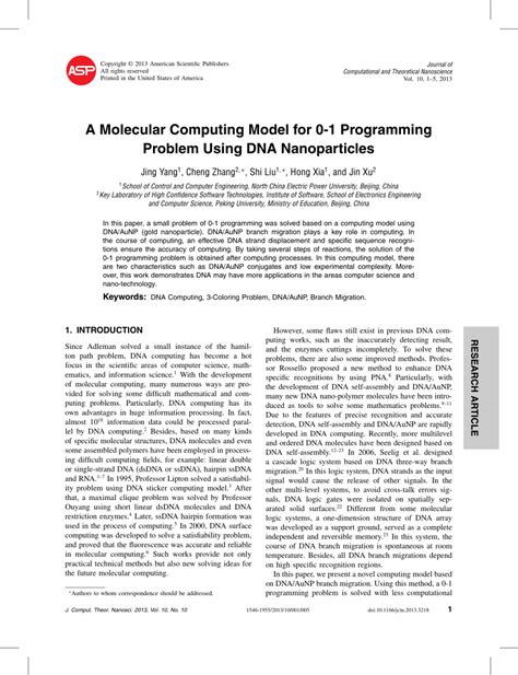 pdf a molecular computing model for 0 1 programming problem using dna