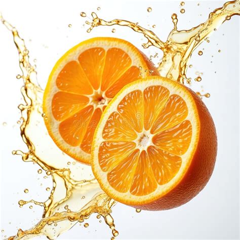 Juicy Orange Fruit with Realistic Orange Juice Splash. White Background ...