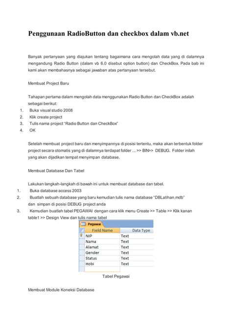 Penggunaan Radio Button Dan Checkbox Dalam