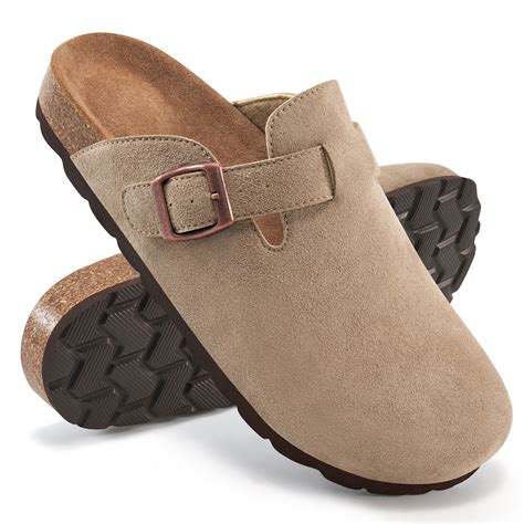Ecetana Womens Suede Clogs And Mules Cork Footbed Slip On Leather Mules