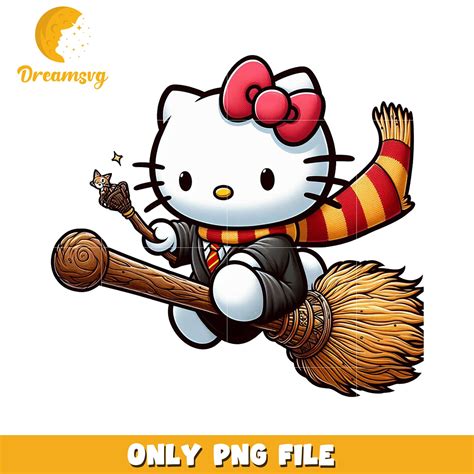 Cute Hello Kitty Witch Flying On A Broom Png Format File Dreamsvg Store