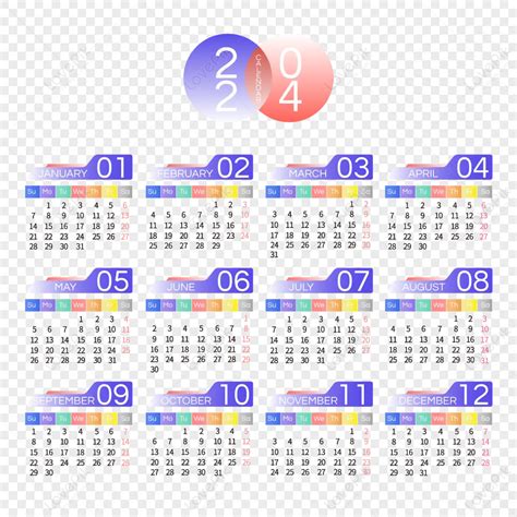 2024 컬러 캘린더 그라데이션 데스크 캘린더 벡터 탁상 달력 새해 맛 Png 일러스트 무료 다운로드 Lovepik