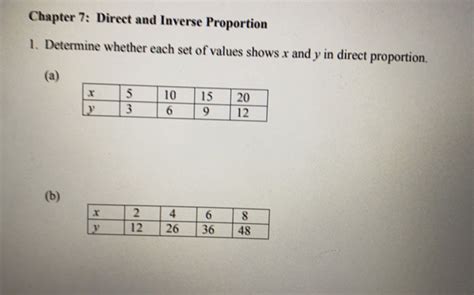 Solved Chapter 7 Direct And Inverse Proportion 1 Determine Whether Each Set Of Values Shows X