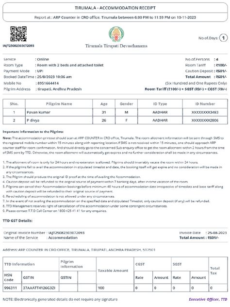 Accommodation Receipt Pdf