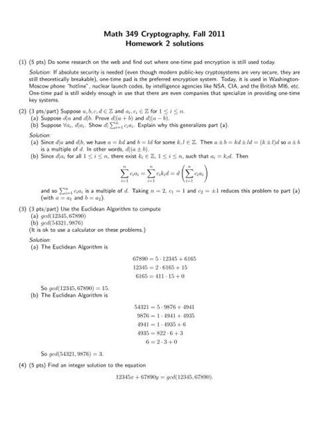 Math 349 Cryptography Fall 2011 Homework 2 Solutions