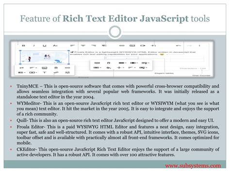 Ppt A List Of Few Rich Text Editor Javascript Powerpoint Presentation