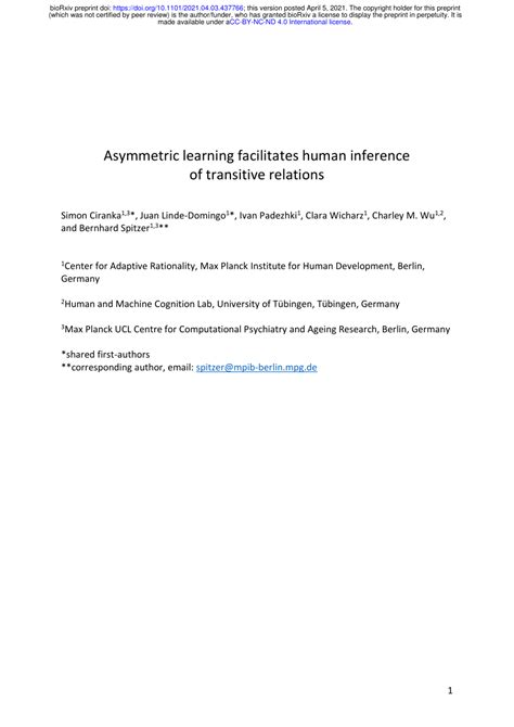 Pdf Asymmetric Learning Facilitates Human Inference Of Transitive