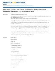 Derivatives Analytics With Python Data Analysis Pdf Brochure More Information From