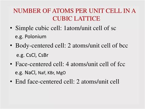 PPT NUMBER OF ATOMS PER UNIT CELL IN A CUBIC LATTICE Simple Cubic Cell 1atom Unit Cell Of Sc
